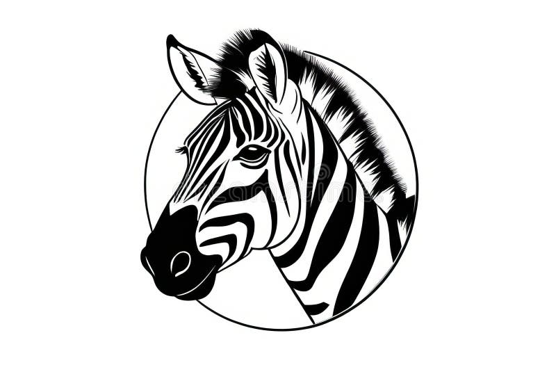 Black and White Illustration of a Zebra Head in a Round Frame Stock ...