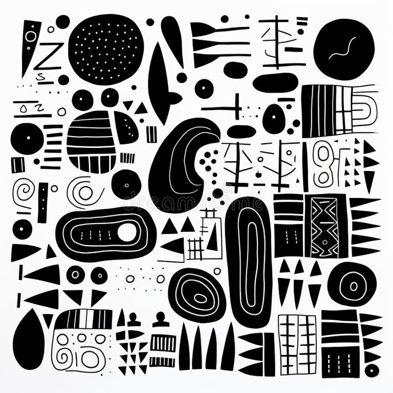 Abstract Black Drawing with African Patterns and Minimalistic ...