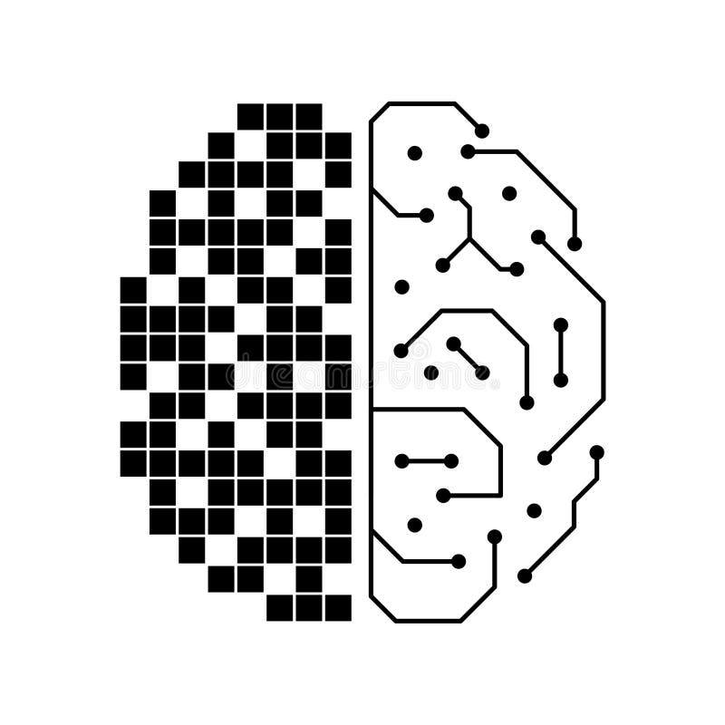 A Black and White Image of a Brain with a Grid Pattern on it Stock ...
