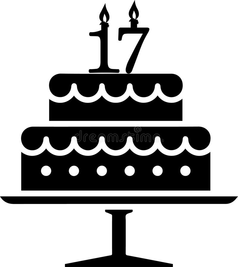 A Black-and-white Image of a Cake with the Number 17 on it. Stock ...