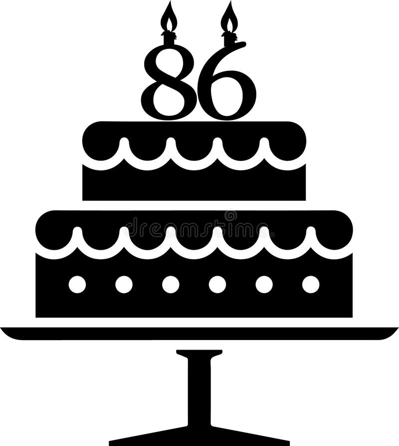 A Black-and-white Image of a Cake with the Number 86 on it. Stock ...