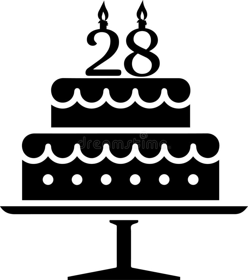 A Black-and-white Image of a Cake with the Number 28 on it. Stock ...