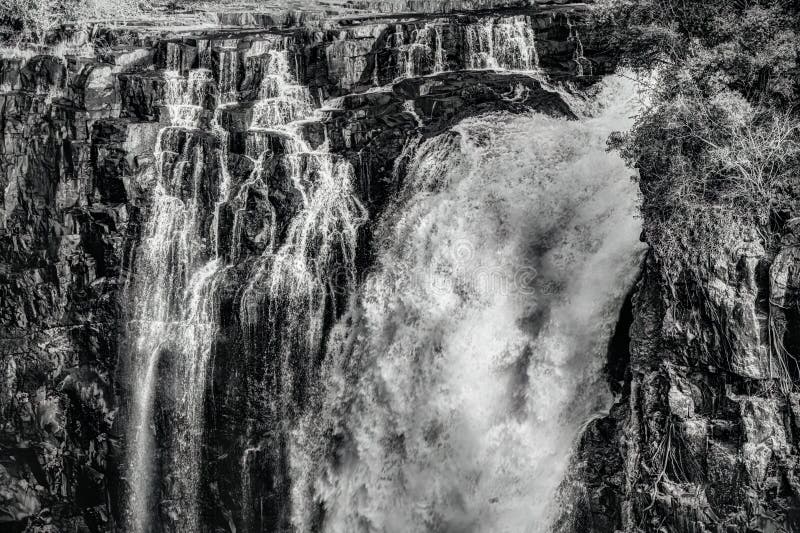 Dramatic Waterfall in Grayscale Beauty Stock Image - Image of flow ...