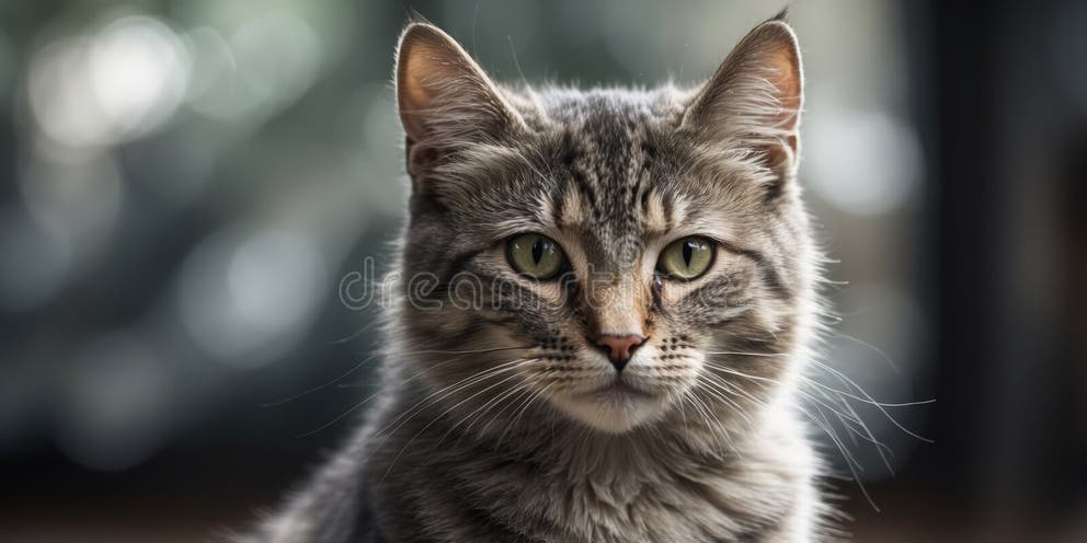 A Black-and-white Image of a Cats Focused Face with a Soft, Blurred ...