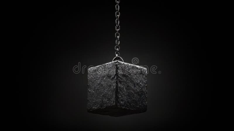 A Black and White Image of a Chain Hanging from a Square Object. Stock ...