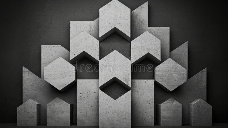 A Black and White Image of a Cityscape Made of Concrete Blocks. Stock ...