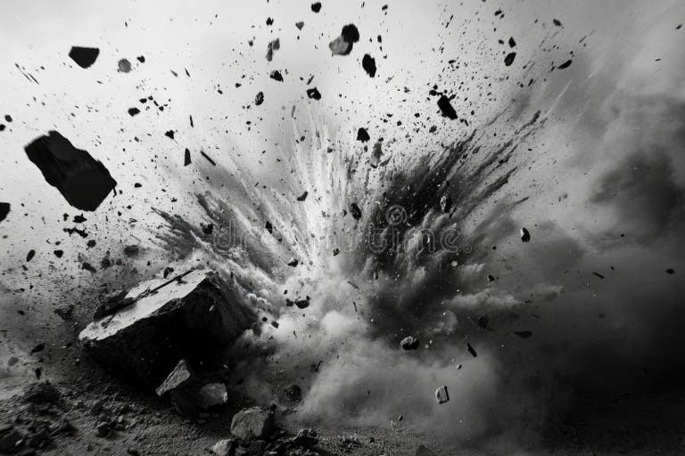 Explosion in Black and White Stock Photo - Image of ruins, white: 367113492
