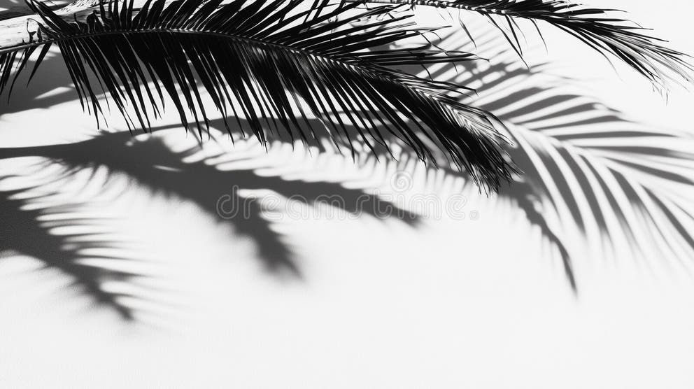 Dramatic Palm Frond Shadows in Black and White on Minimalist Surface ...