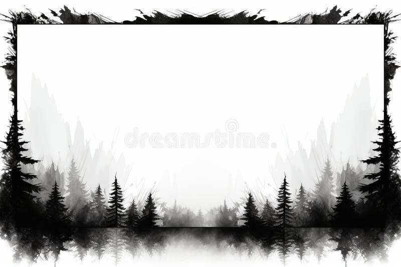 A Black and White Image of a Forest with a White Frame Stock Image ...