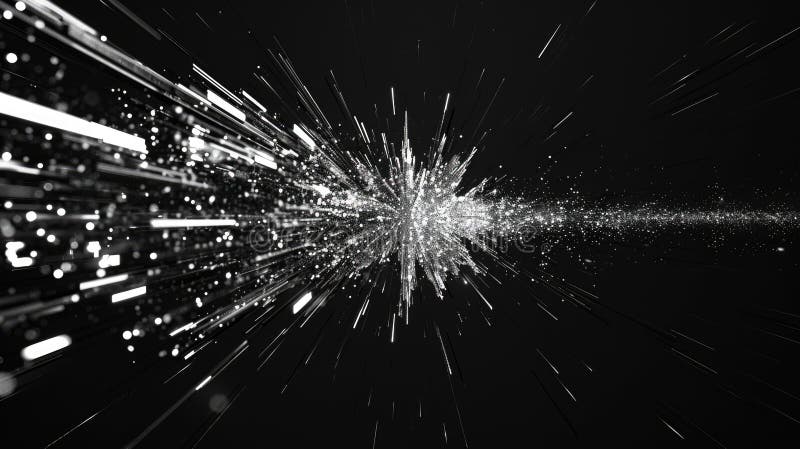 Black and White Image of Glowing and Streaking Lines of Light Moving ...