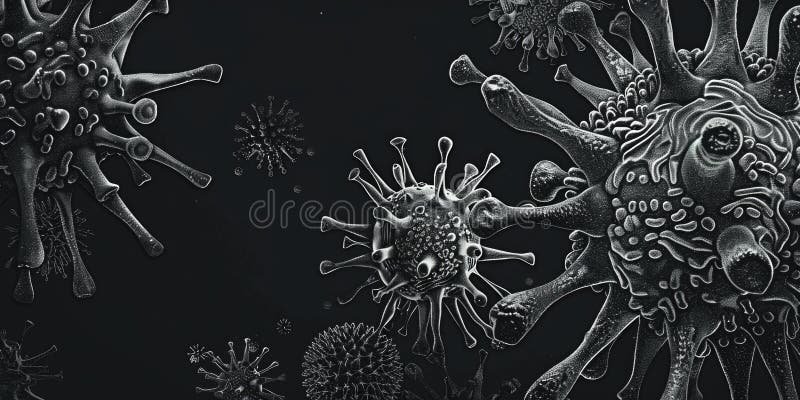 A Black and White Image of a Group of Viruses, Showing Their Structure ...