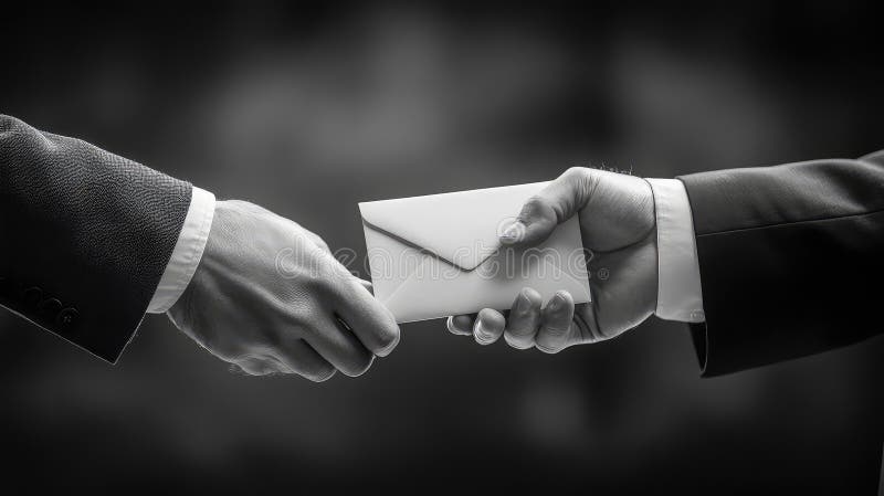 Black and White Image of Hands Exchanging an Envelope Stock Image ...