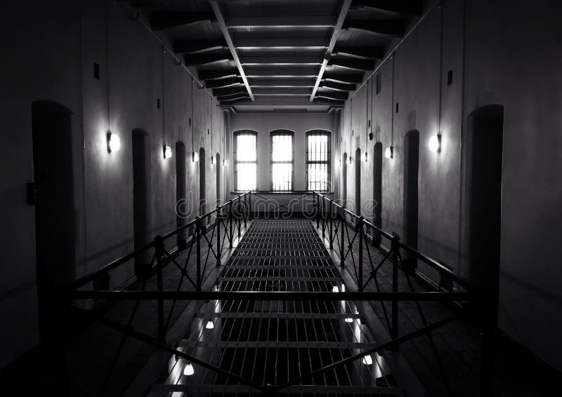 Black and White Image Inside an Old Prison Stock Photo - Image of ...