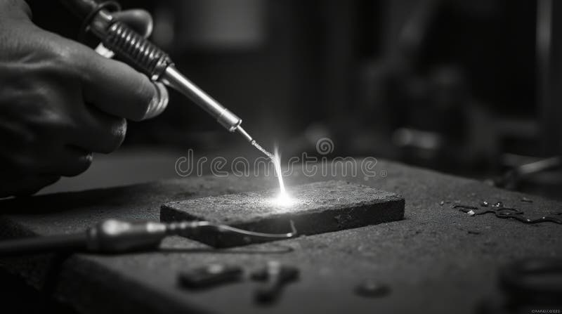 Black and White Image of Jewelry Crafting in Progress with Precision ...