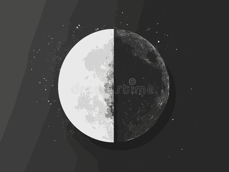 Black and White Image of a Moon with a White Half Moon Stock Vector ...
