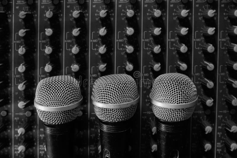 Black and White Image of an Old Dynamic Microphone on an Analog Audio ...