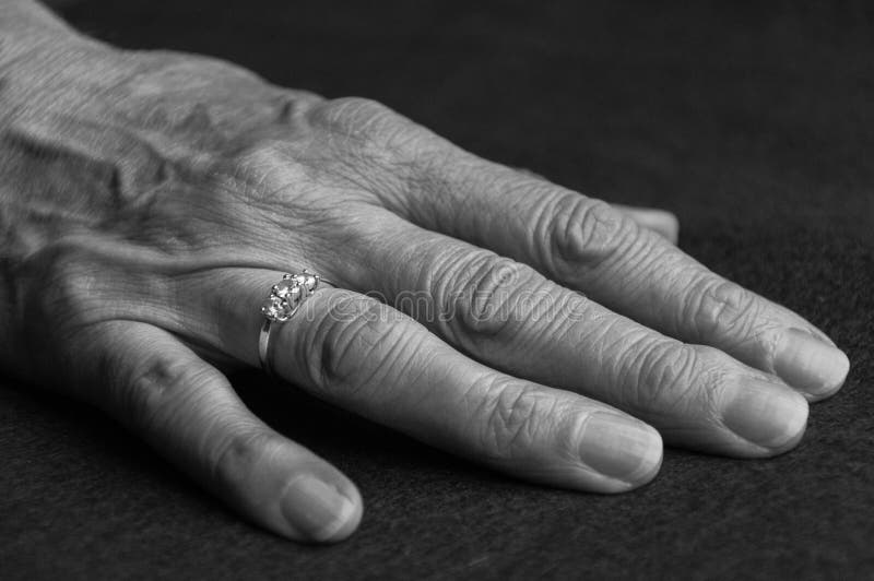 An Old Hand with a Ring on One Finger Stock Photo - Image of senior ...