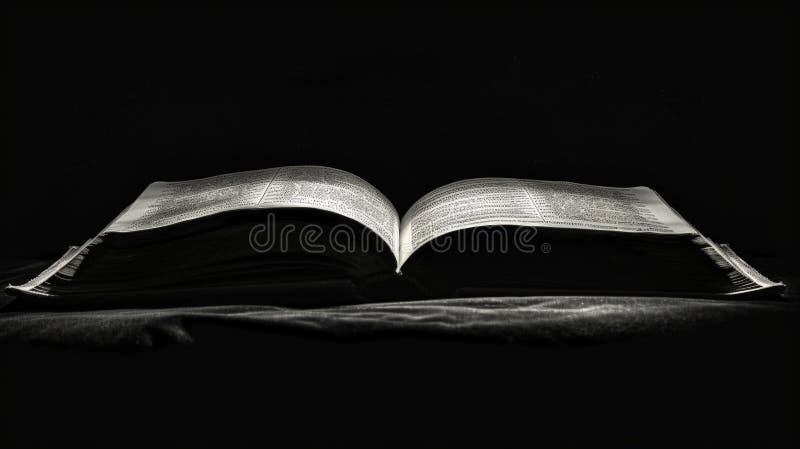 Black and White Image of an Open Book with Dramatic Lighting Stock ...