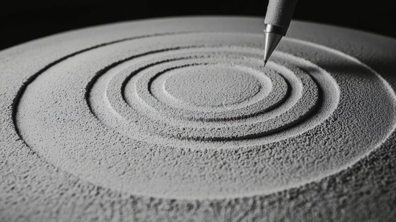 A Black and White Image of a Pen Making Concentric Circles on a Surface ...