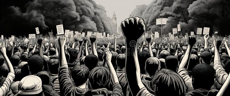Black and White Image of People Protesting Stock Photo - Image of ...