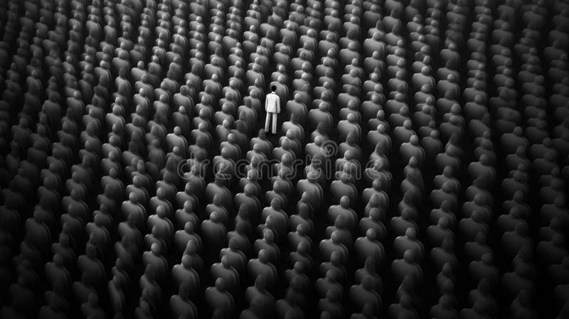 Black and White Image of Person Standing Out from Crowd Stock ...
