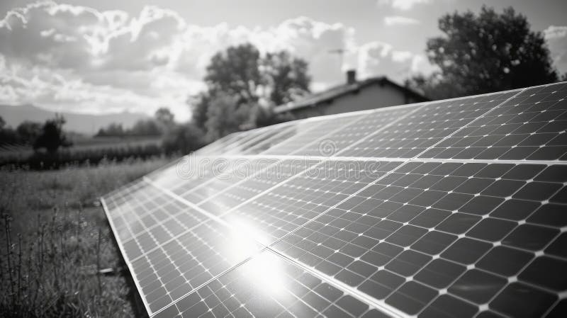Black and White Image of Photovoltaic Solar Module Stock Photo - Image ...