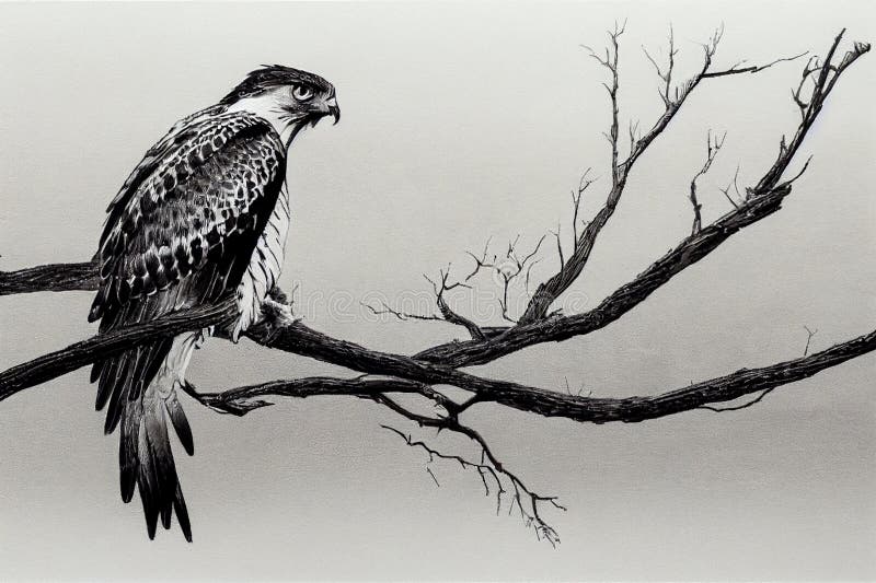Majestic Hawk Perched on Branch. Generative AI Stock Illustration ...