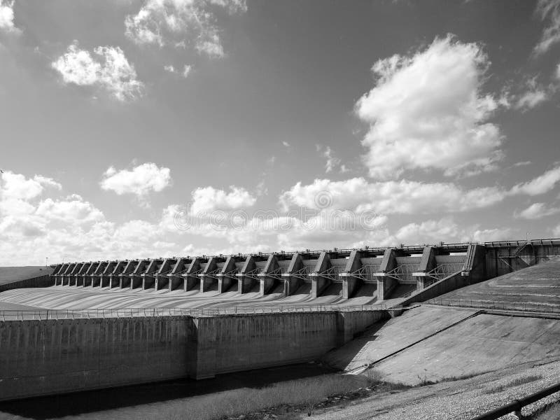 Black and White Image of Richland Chambers Reservoir Dam. 2012 Stock ...