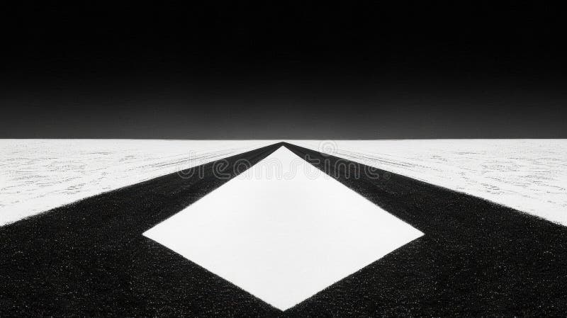 A Black and White Image of a Road with a Diamond Pattern in the Center ...