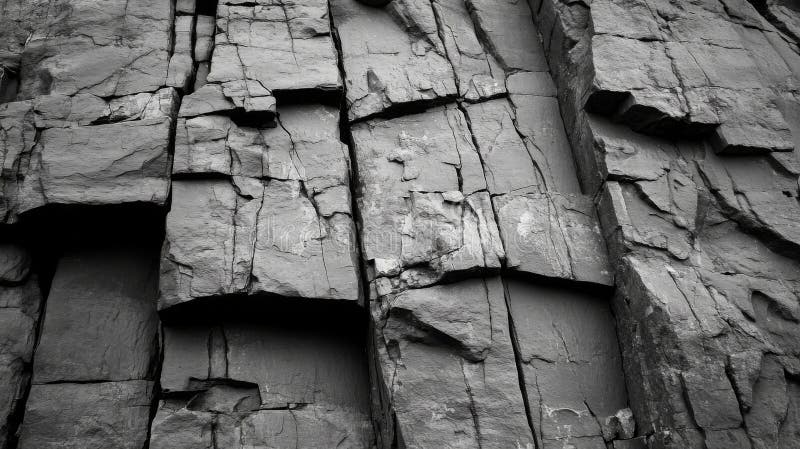 A Black and White Image of a Rocky Cliff Face Stock Illustration ...
