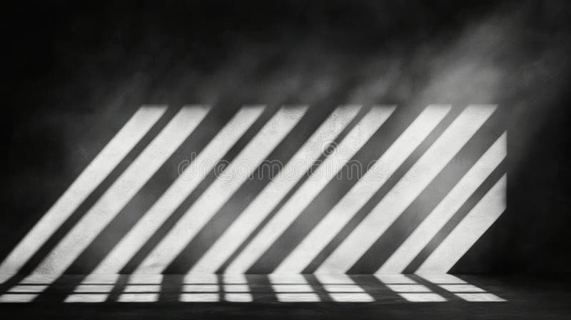 A Black and White Image of a Room with a Diagonal Line of Light Beams ...