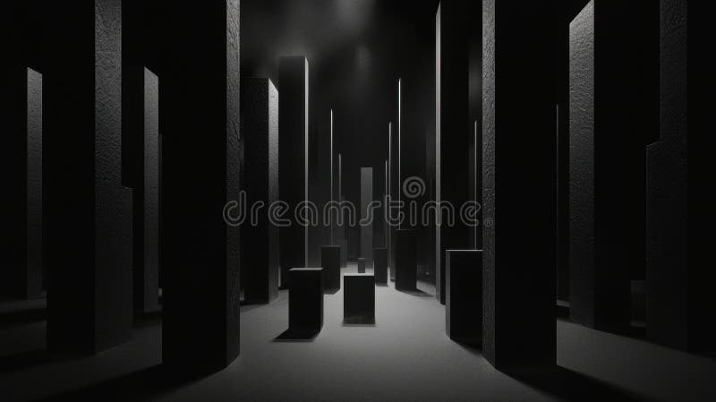 A Black and White Image of a Room with Tall, Thin Columns and a Single ...