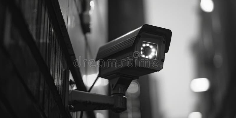 A Black and White Image of a Security Camera. Suitable for Security and ...