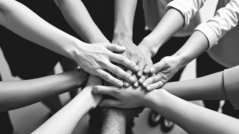 Diverse Hands Coming Together for Collaboration and Unity in Monochrome ...