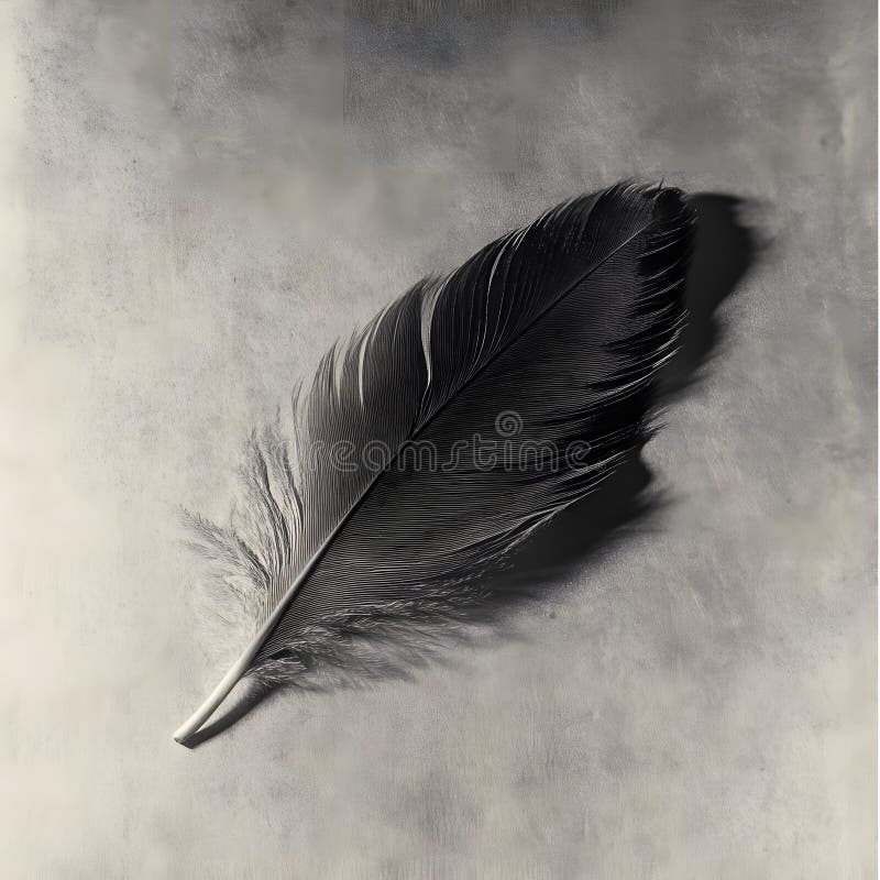 Black-and-white Image of a Single Feather on a Smooth Surface, with ...