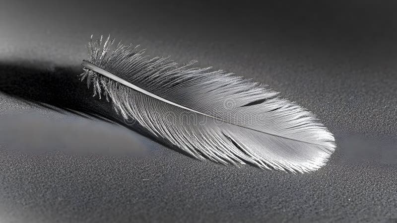 Black-and-white Image of a Single Feather on a Smooth Surface, with ...