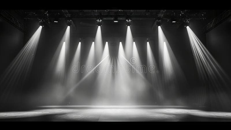 Black and White Image of a Stage with Lights Stock Image - Image of ...