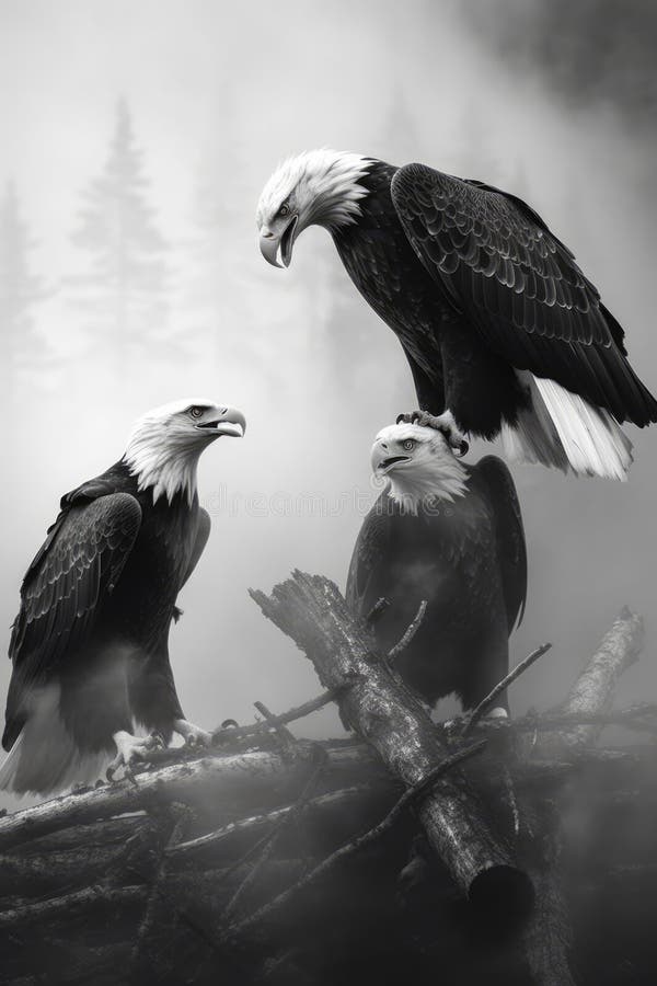 Black and White Image of Three Eagles, Created Using Generative Ai ...