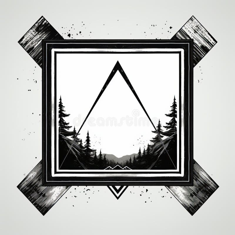 A Black and White Image of a Triangle with Pine Trees in the Background ...