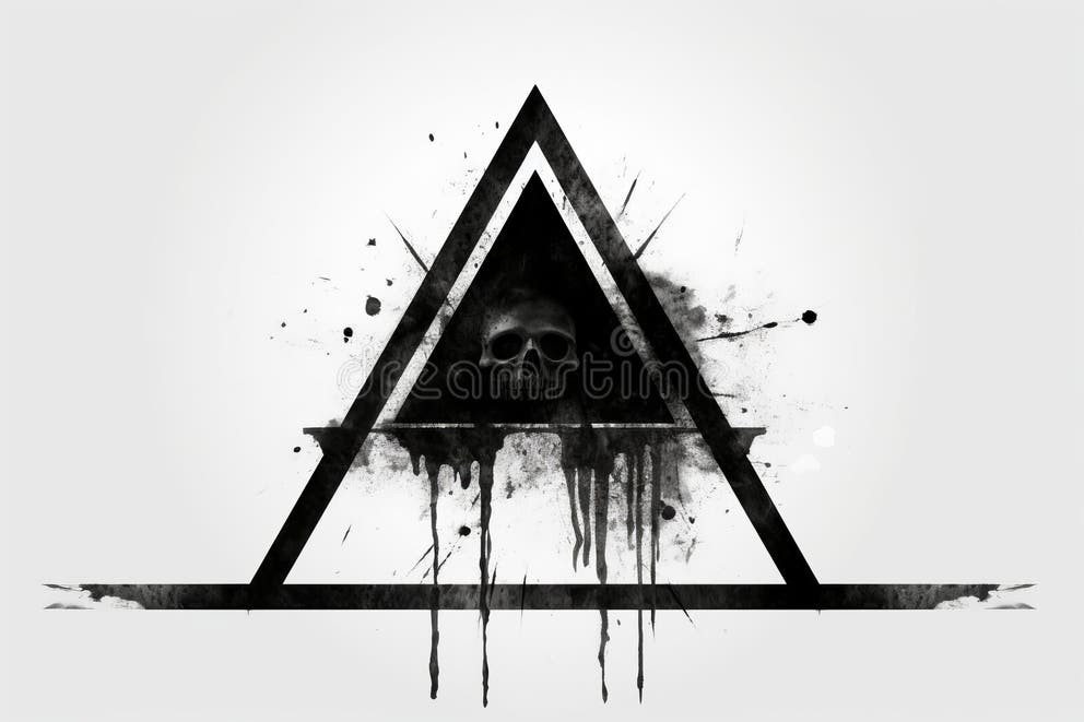 A Black and White Image of a Triangle with a Skull Inside Stock ...