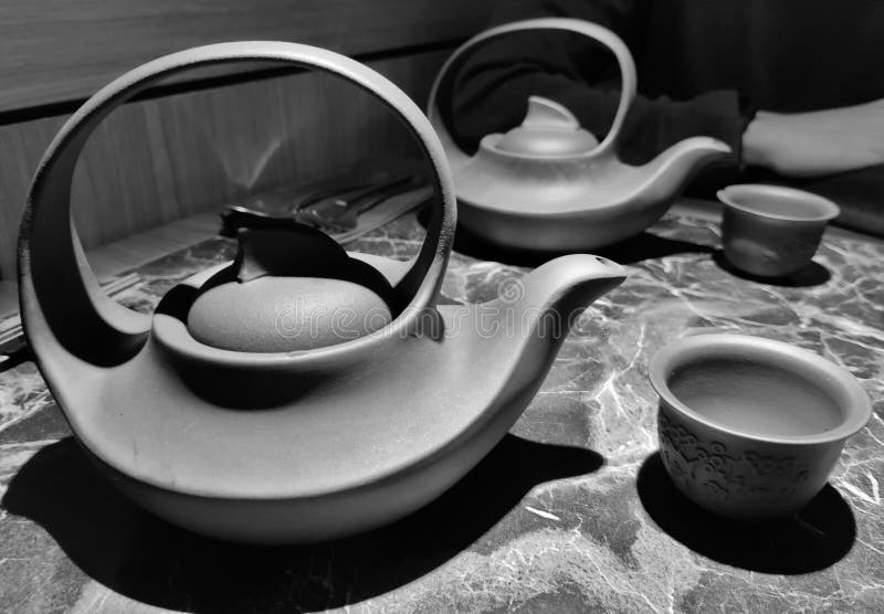 Black-and-white Image of Two Teapots Stock Photo - Image of china ...