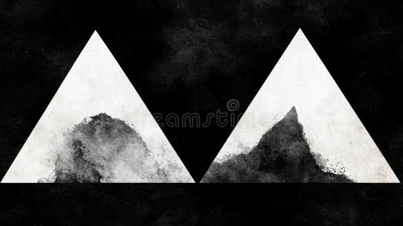 A Black and White Image of Two Triangles, One with a Mountain Peak and ...
