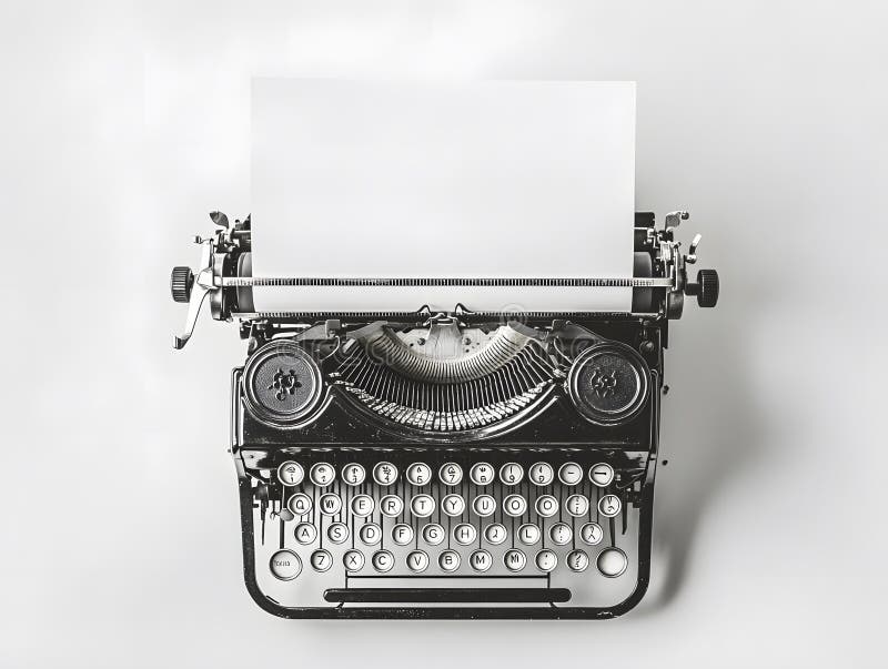 Black and White Image of a Vintage Typewriter Stock Illustration ...
