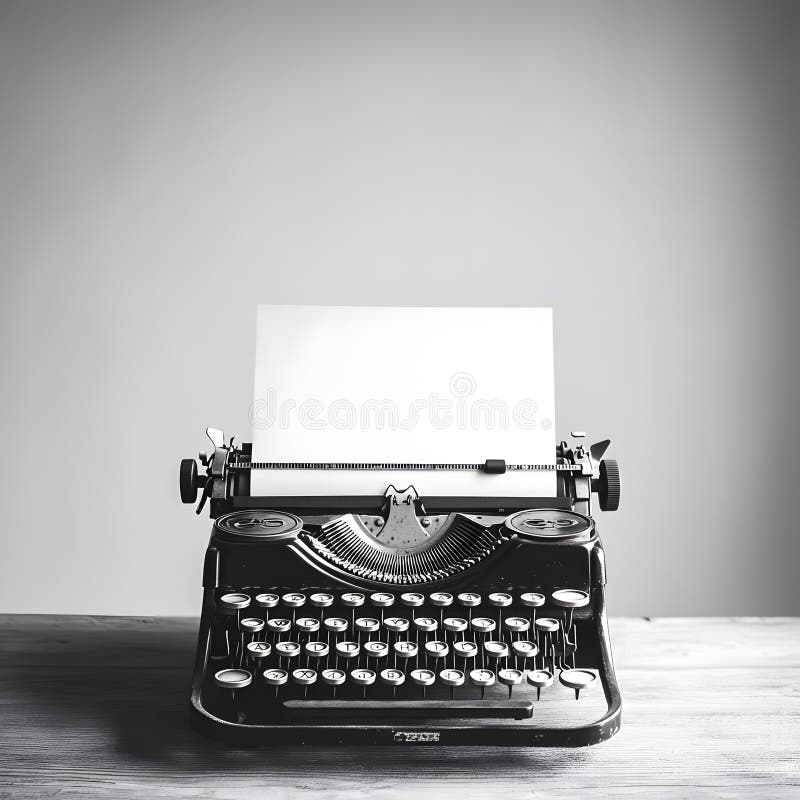 Black and White Image of a Vintage Typewriter Stock Illustration ...