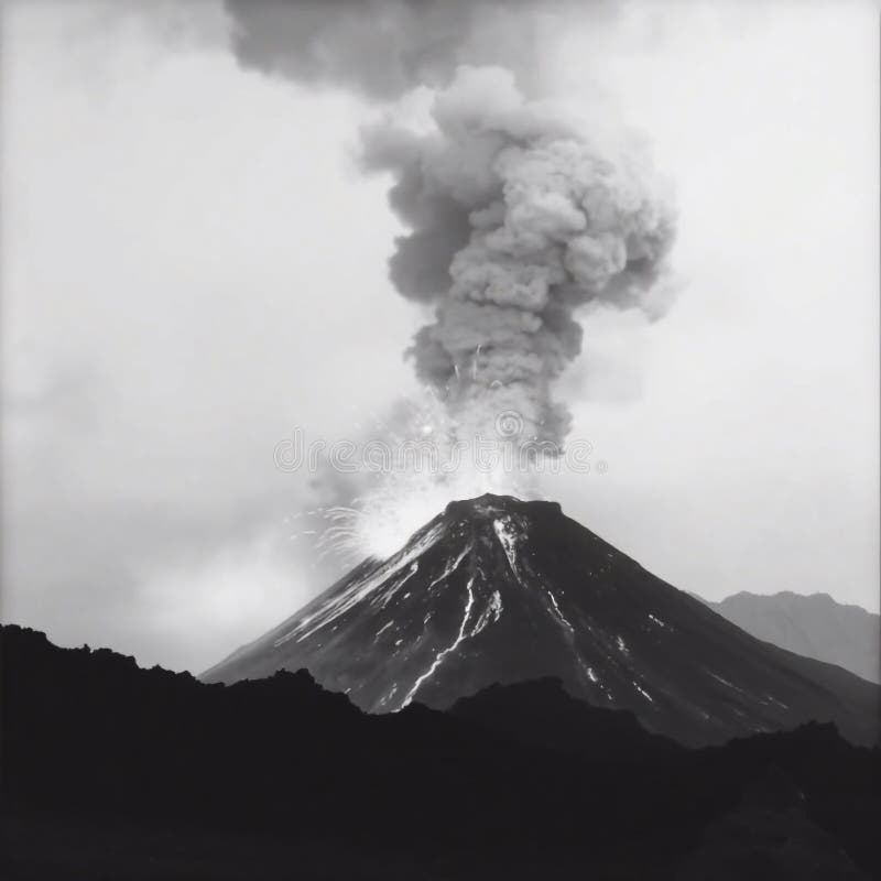 Black and White Image of a Volcanic Eruption with an Emphasis on ...