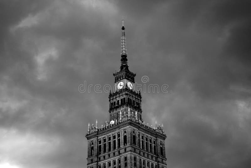 Warsaw Clock Tower in Black Cloud Stock Image - Image of tower, russia ...
