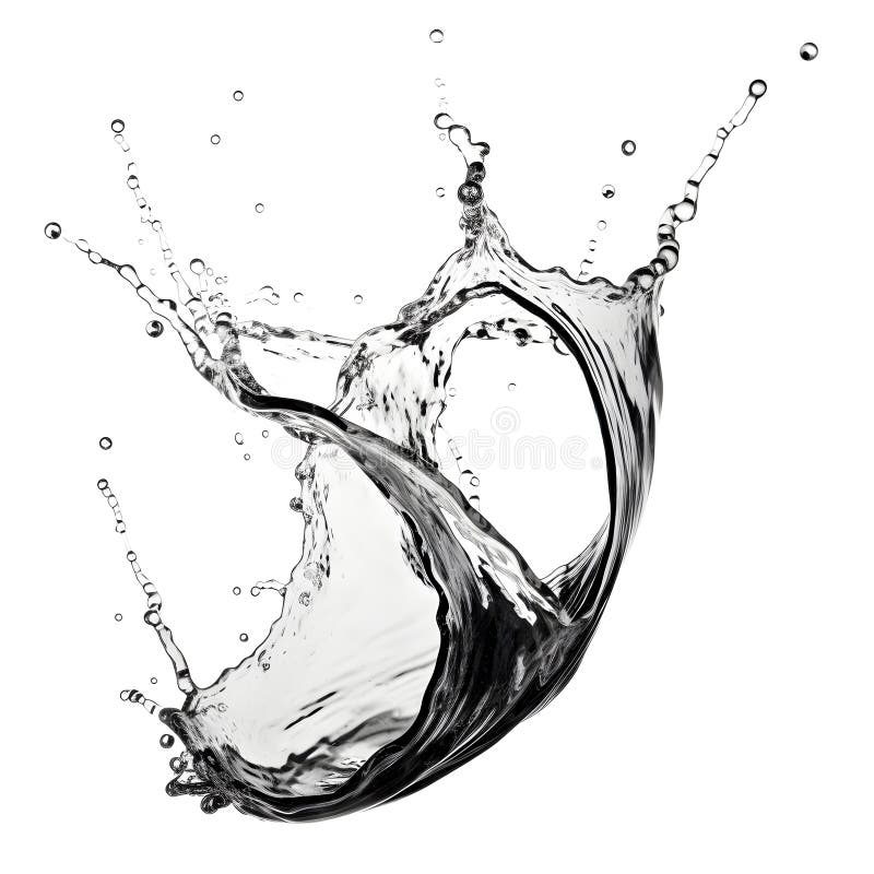 Black and White Image of Water Splash, Isolated on White Background ...