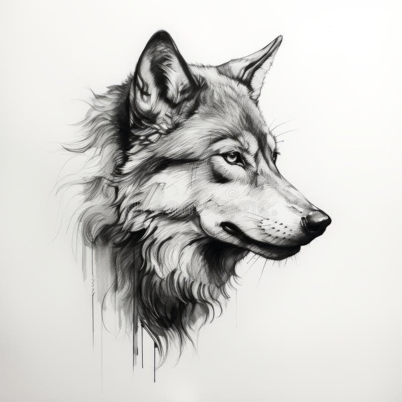 Hyperrealistic Wolf Head Drawing with Ultrafine Detail Stock ...
