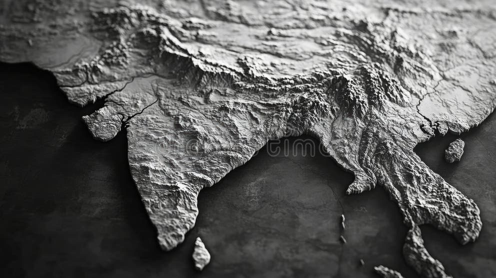 Black and White India Map Emphasizing Geographic Diversity Stock ...