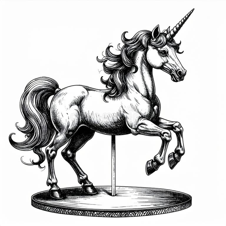 Black and White Ink Drawing of a Unicorn Stock Illustration ...